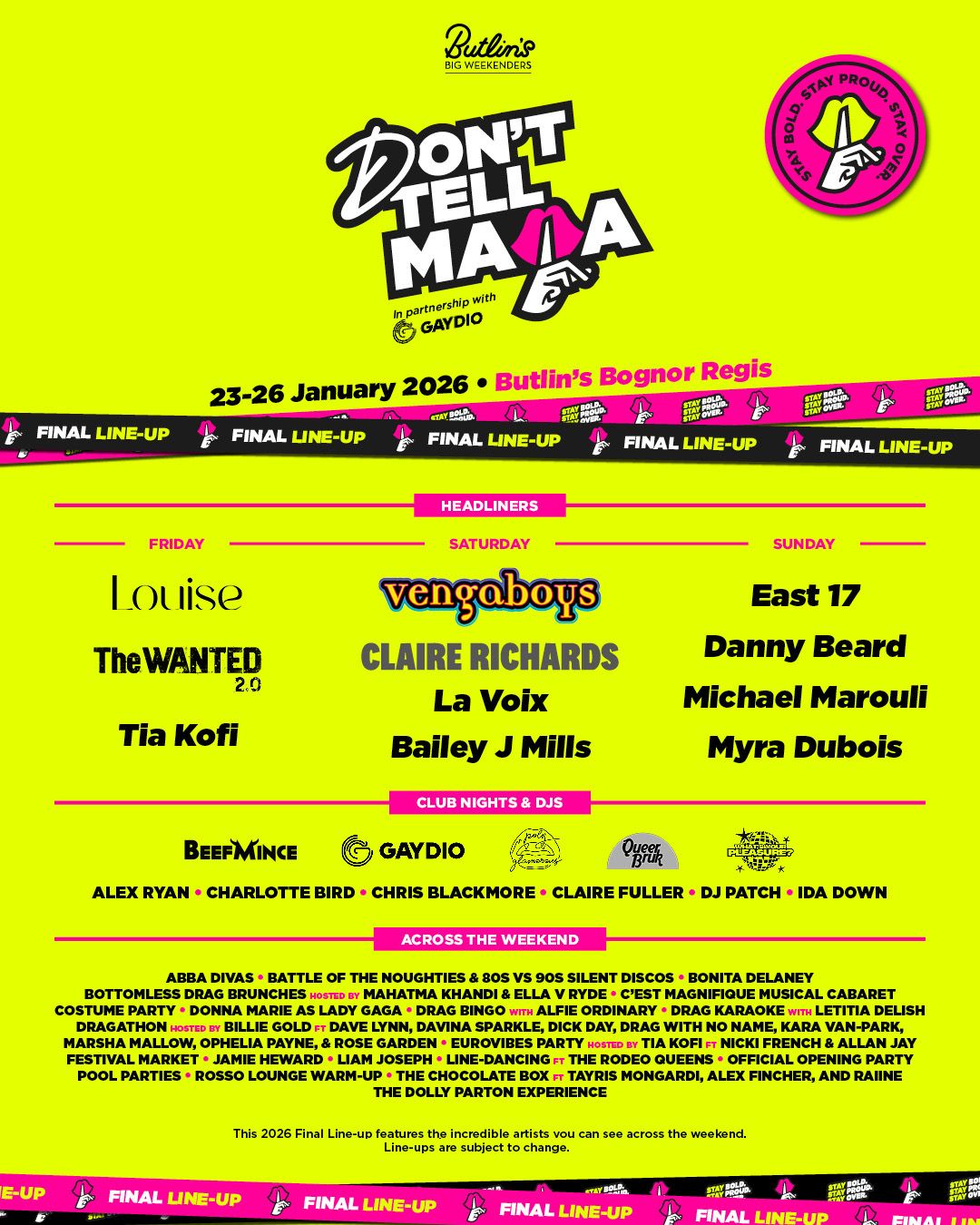 Don't Tell Mama - Bognor Regis 23/01/26 | Butlin's Big Weekenders